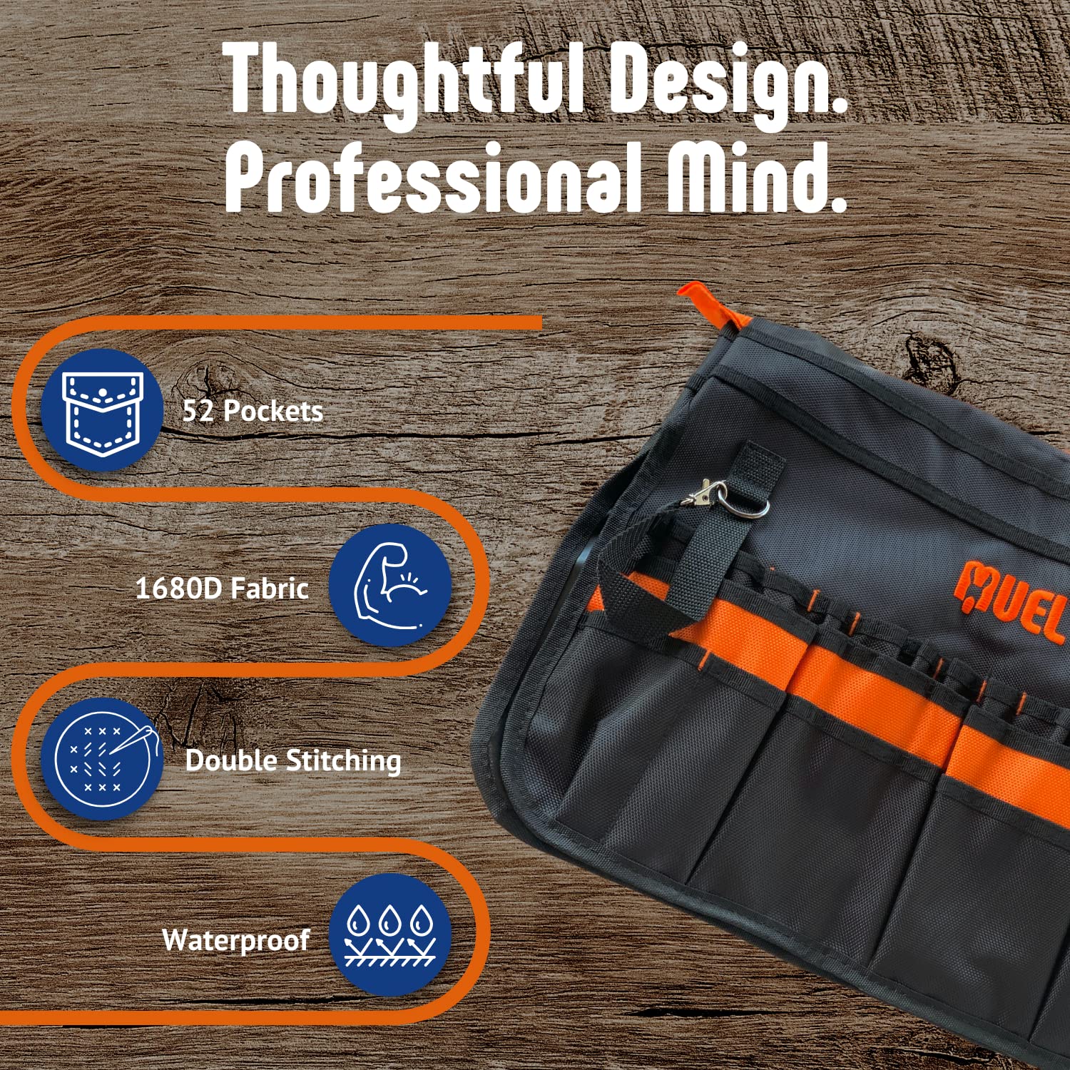 Muel Bucket Tool Organizer - 53 Pocket Bucket Caddy For 5 Gallon Buckets - Durable And Waterproof Bag