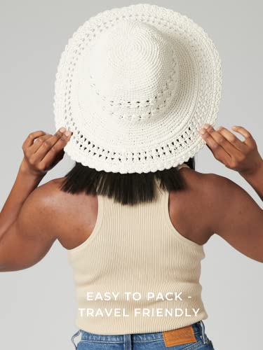 San Diego Hat Company Women's Cotton Crochet Hat with Scalloped Edge, UPF 50+, 4β Brim, Natural