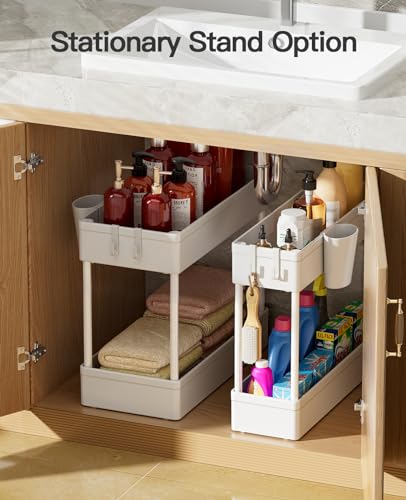 Pipishell Bathroom Cart, 2 Pack Slim Storage Cart Organizer with Hanging Cups & Hooks, Rolling for Bathroom, Laundry Room, Kitchen, Set of 2, PIUC07WK2
