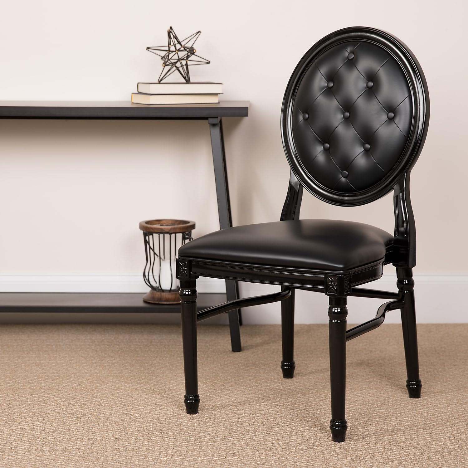 Flash Furniture HERCULES Series 900 lb. Capacity King Louis Chair with Transparent Back, Black Vinyl Seat and Black Frame