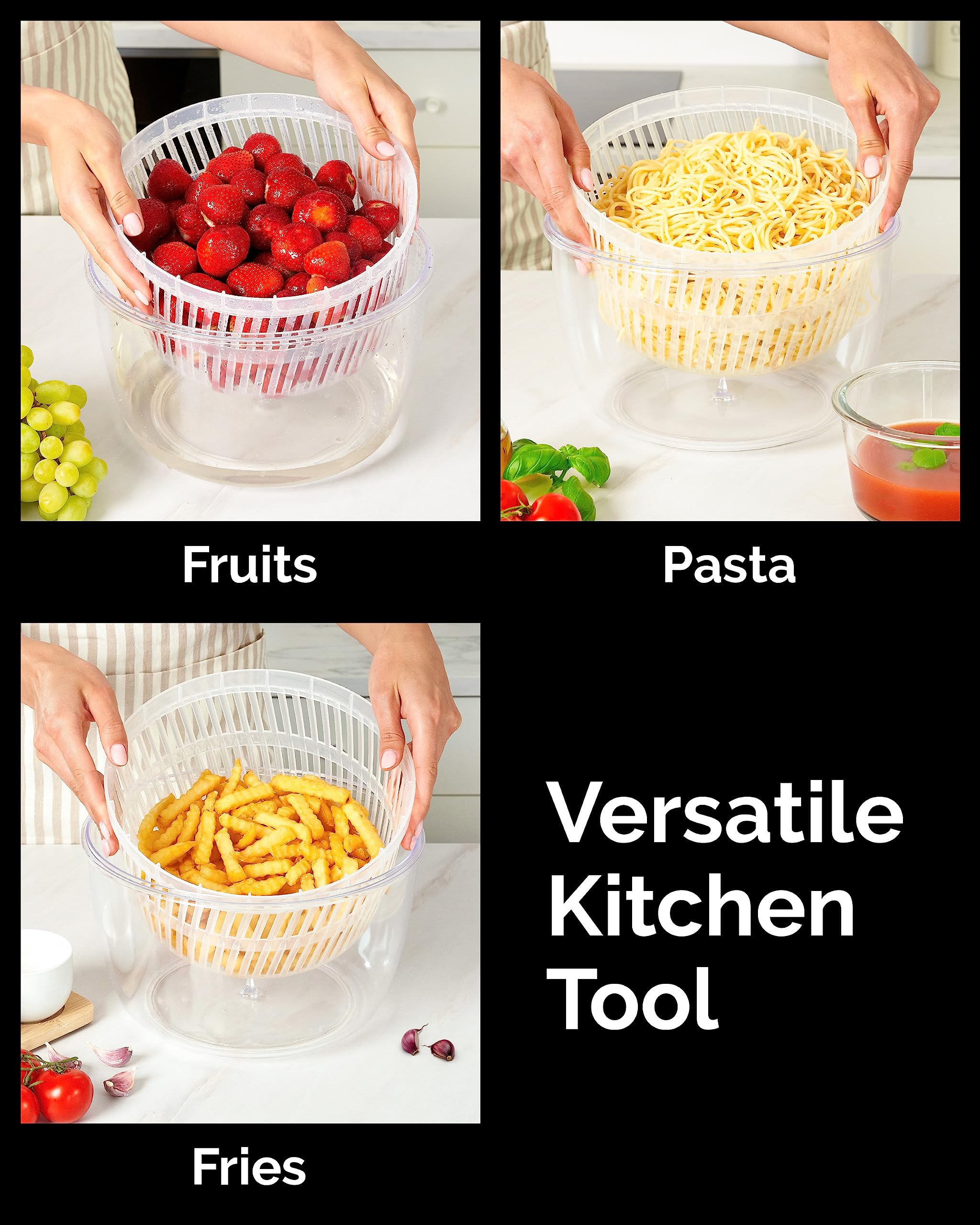 Joined Large Pump Salad Spinner with Storage Lid, Drain, Bowl, and Colander - Quick and Easy Multi-Use Lettuce Spinner, Vegetable Dryer, Fruit Washer, Pasta and Fries Spinner - 6.33 Qt