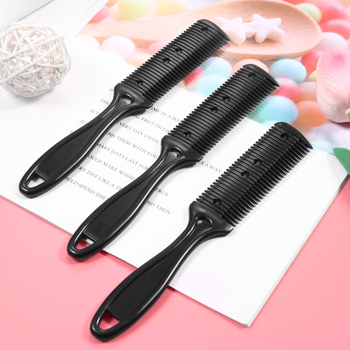 Frcolor 3pcs Hair Thinner Comb Double Side Hair Cutting Razor Comb for Thin and Thick Hair Cutting Styling (Black)