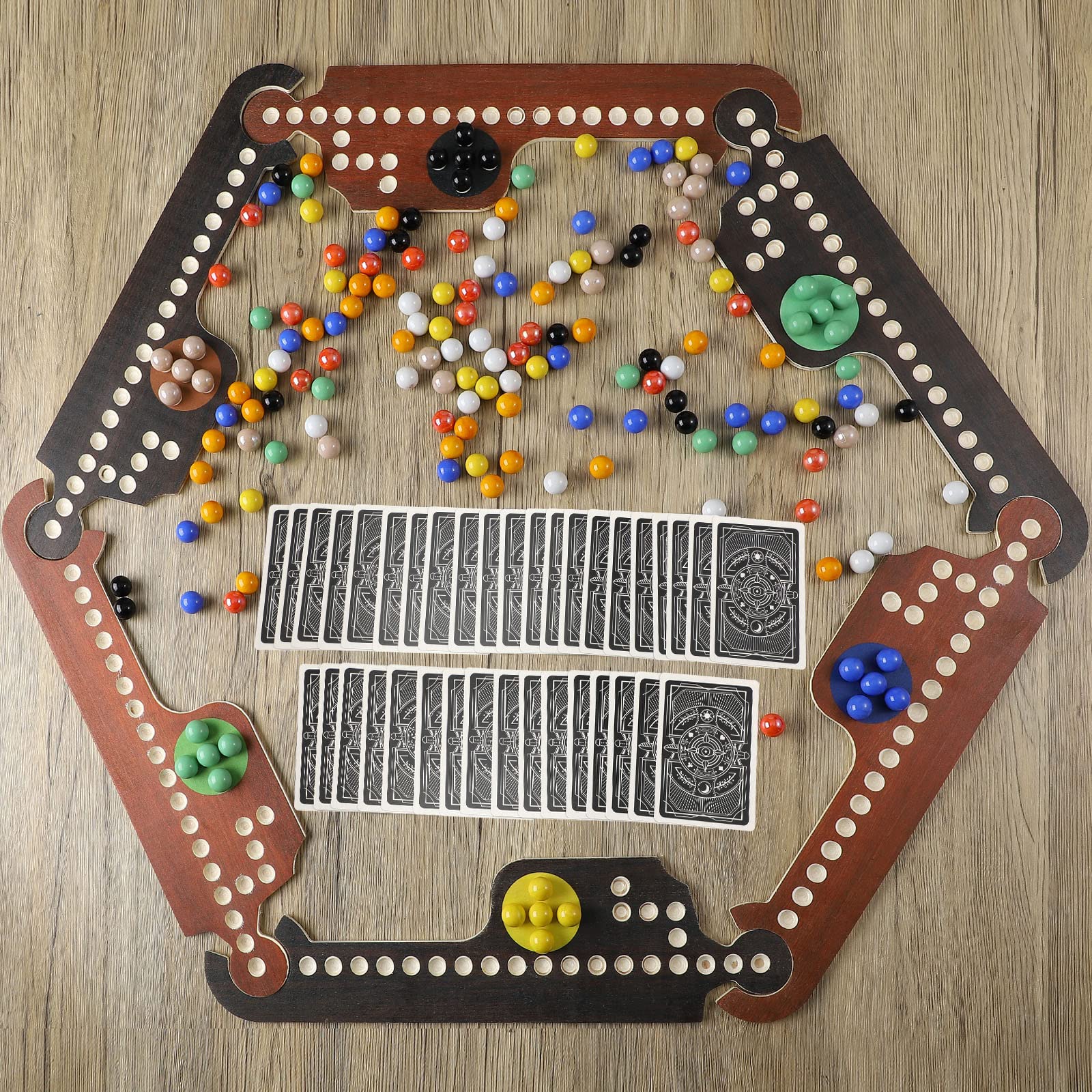 Jokers and Marbles Game Wooden Board Game Marble Board Game 4-8 Player Board Game for Holiday Party Family Playing