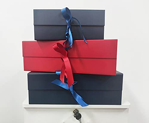 REECAGO Blue Gift Box 13X10X4.5Inch with Magnetic Lid and Silk Ribbon for Christmas Presents Wrapping Gifts Presents Birthdays, Wedding, Holidays, Anniversaries Gift Packaging
