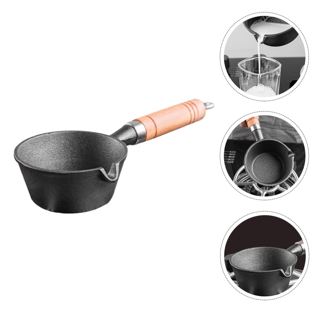 Ipetboom Cast Iron Pot, 1 Pc Butter Warme Iron Oil Heating Pot with Wooden Handle Coating Cookware Melting Pot