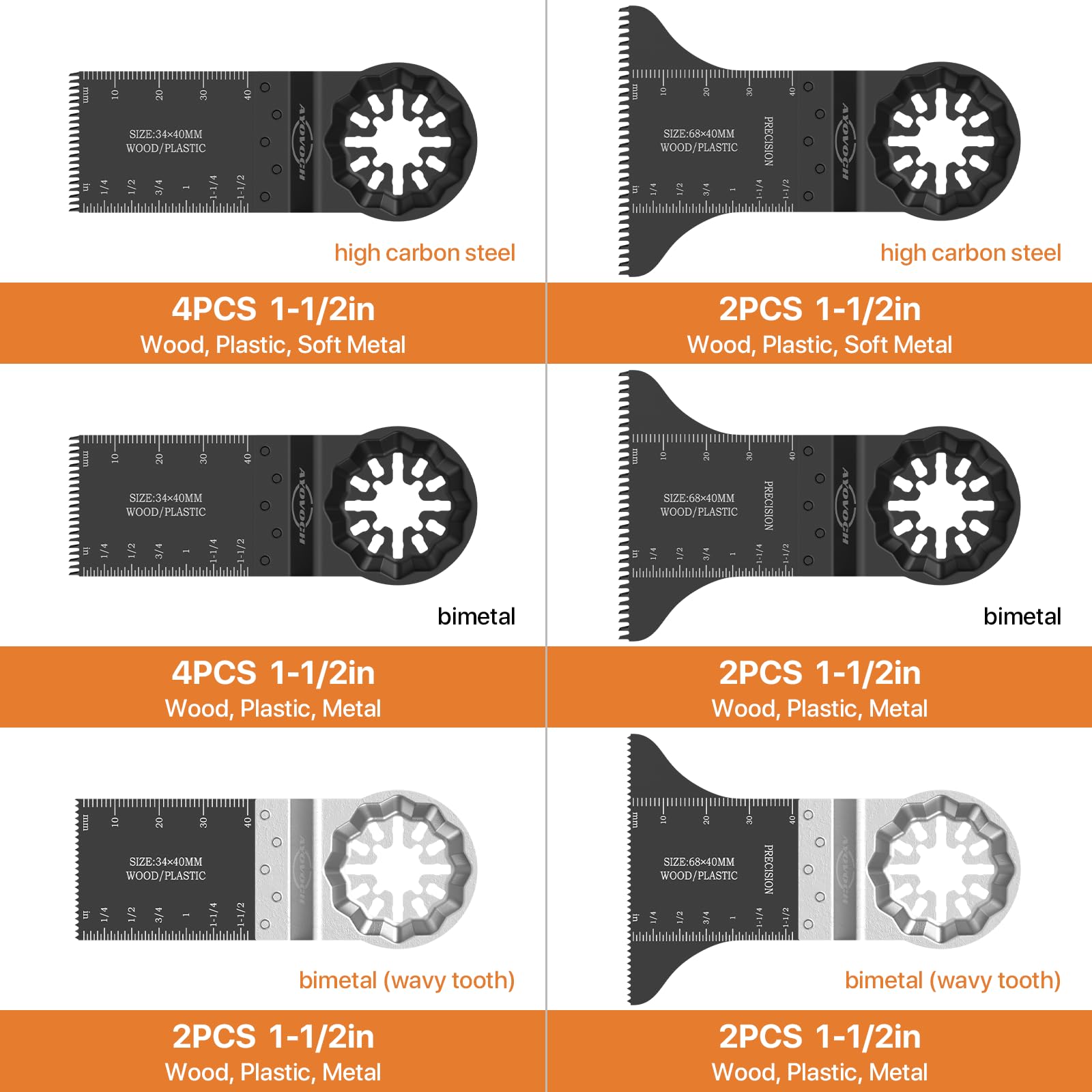 Oscillating Tool Blade Adapter-Free 2-sec Install 16PCS, Fast Smooth Cutting Multitool Blade - Strong Straight & Wavy Teeth, Oscillating Saw Blade for Wood Nails Metal, Fit Bosch Fein