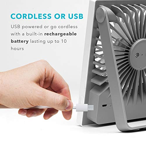 Fancii Portable Personal Desk Fan, Rechargeable Small USB Table Fan with Turbo Airflow, Whisper Quiet, Adjustable Stand - For Office or Travel (Brisé)