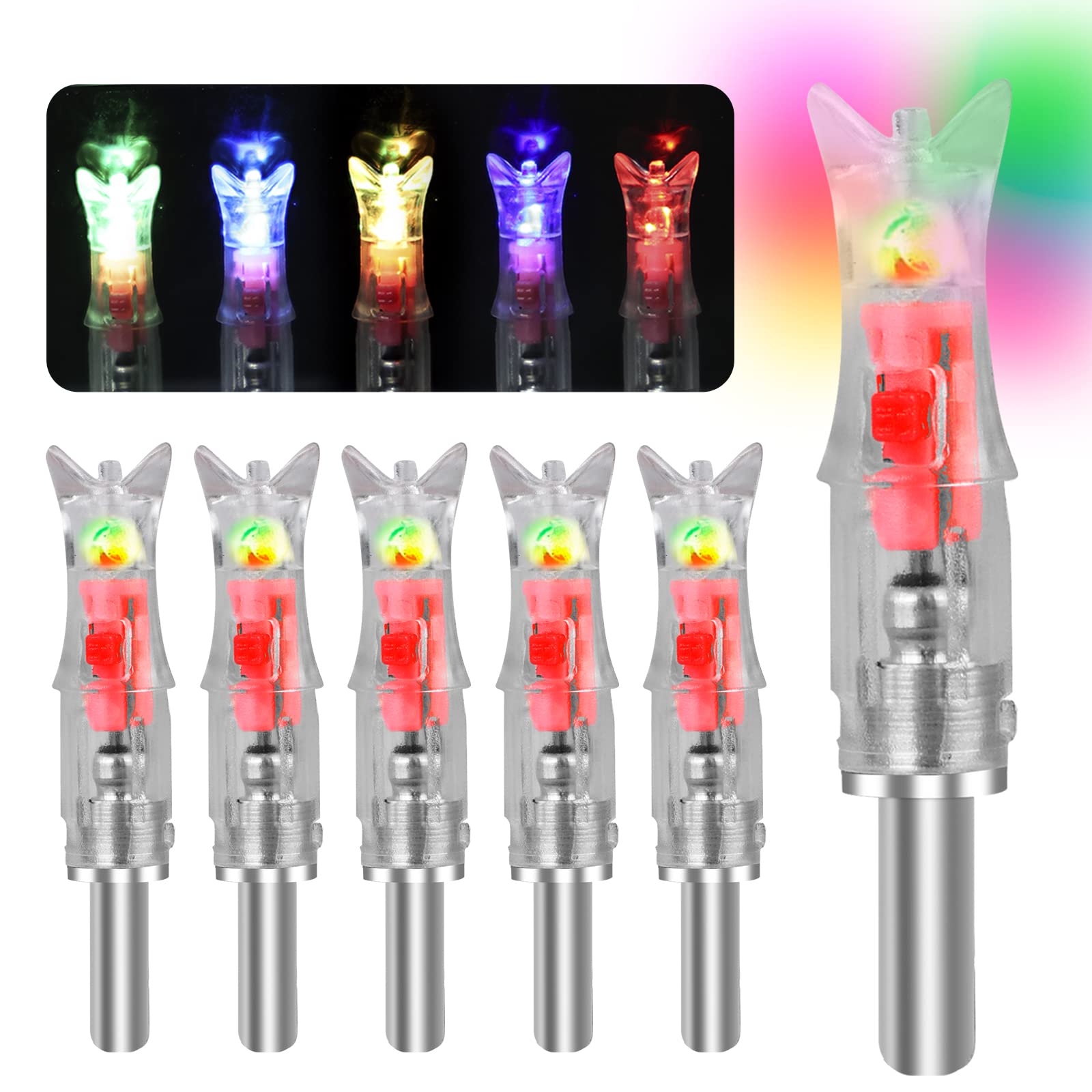 GOTIDA X Lighted Nocks for Arrows: Lighted Nocks 7.62mm,6pcs LED Nock Tail Illuminated Lighted Archery Nocks with ON/Off Switch Nocturnal Lighted Knocks for Arrows Lighted Arrow Nocks