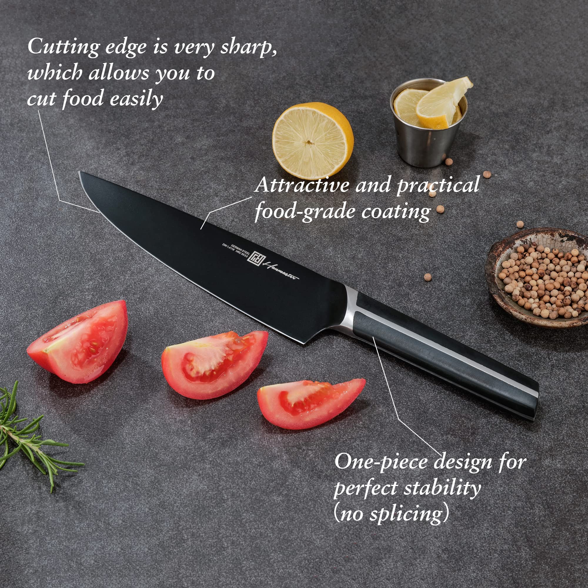 Kitchen Knife Set, Hanmaster 7 Pieces German Steel Knives Set for Kitchen with Acacia Wood Block, Kitchen Scissors, Gift Box Packed.