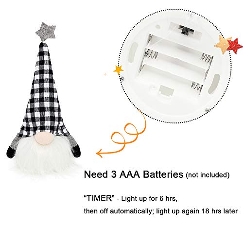 HAUMENLY Christmas Gnome Lights, Gnomes Christmas Decorations 6 Hours Timer, Christmas Gnome Decor Home Party Decoration - 11x4 Inches, Pack of 2