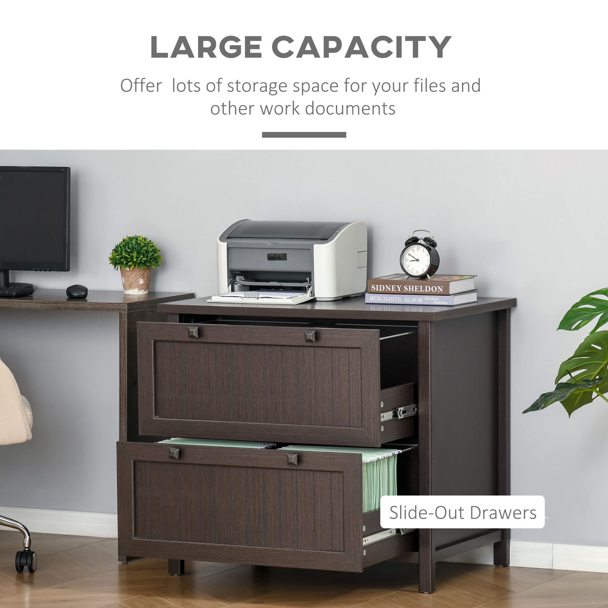 HOMCOM Retro Style 2-Drawer Lateral File Cabinet Chest with Hanging Bars, Wooden Documents Storage for Letter/Legal Size, Brown