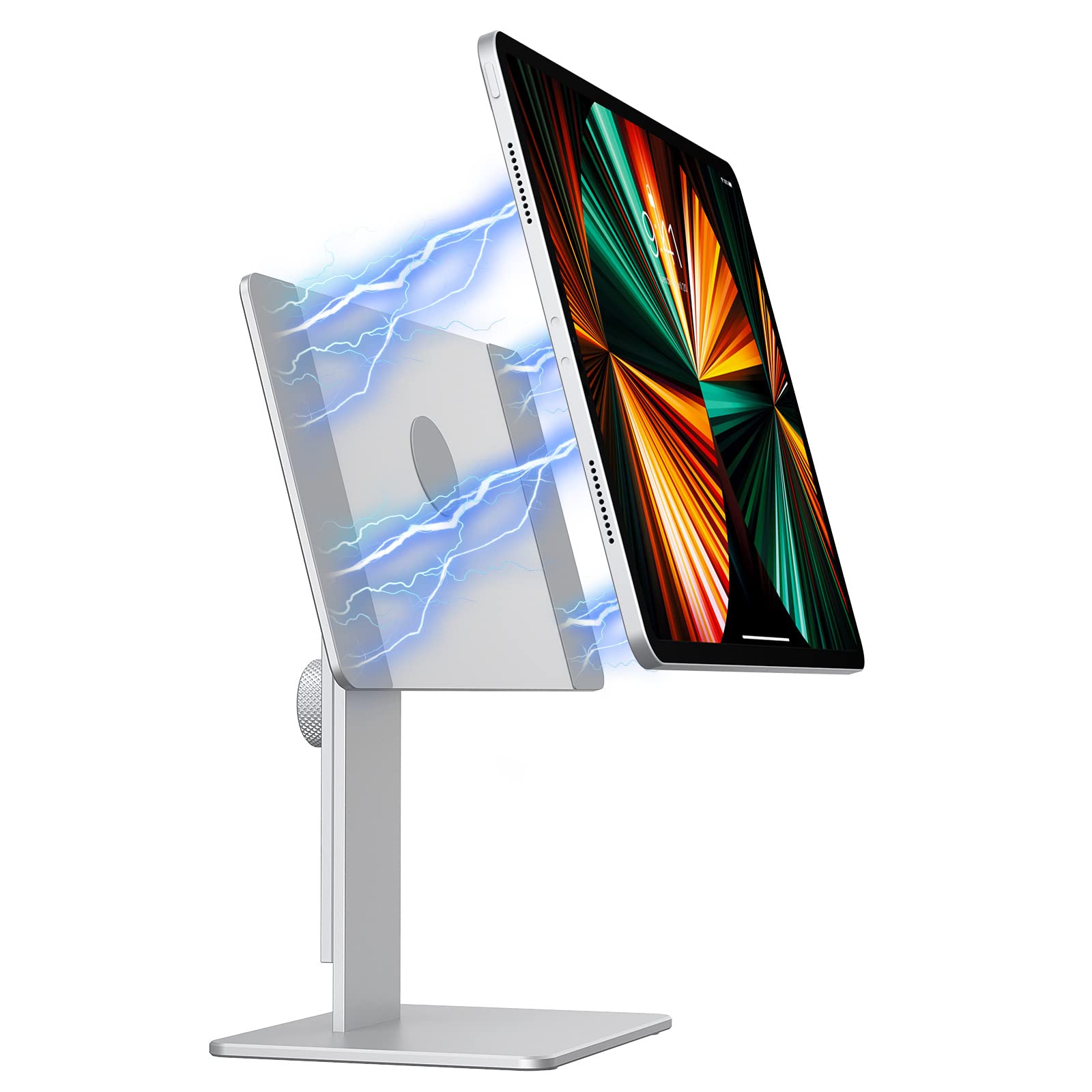MoKo Magnetic iPad Stand, Aluminium Portable iPad Tablet Holder Compatible Apple iPad Pro 12.9 Inch 3rd/4th/5th Generation, Adjustable and Rotatable Floating Magnetic iPad Pro Stand Holder, Silver