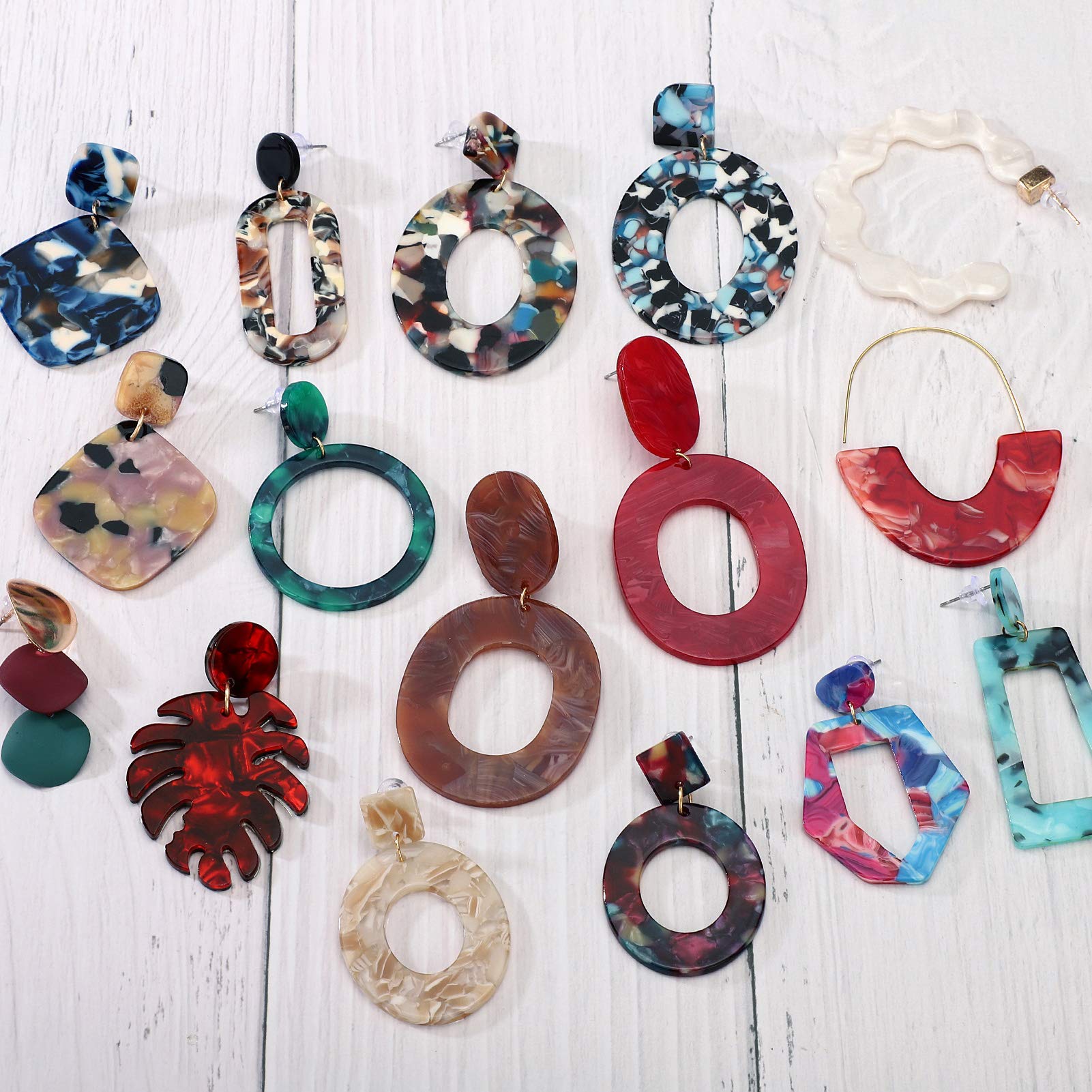 FIFATA 25 Pairs Acrylic Resin Statement Earrings Set for Women Mottled Hoop Fashion Drop Dangle Jewelry Hypoallergenic for Sensitive Ears