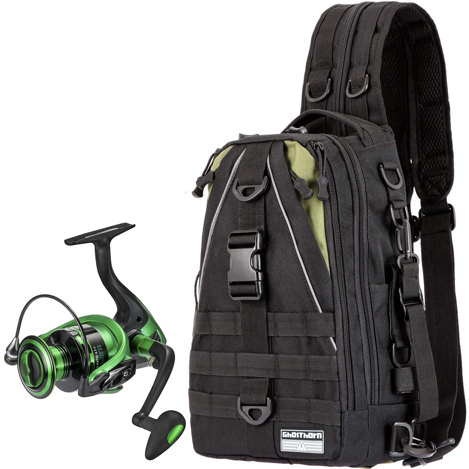 Ghosthorn Fishing Backpack Tackle Bag with Spinning Fishing Reel GT 2000 for Saltwater and Freshwater