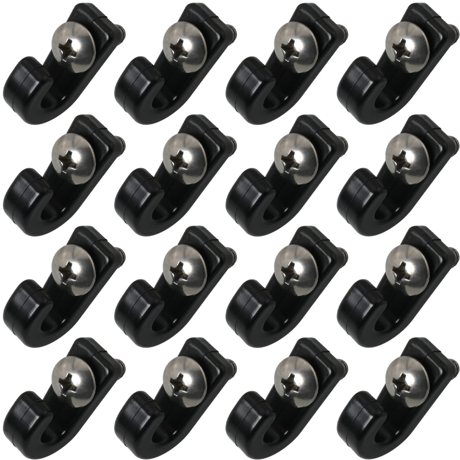JJHXSM 16pcs 1" Nylon Buckle J-Hooks Black Lashing Hooks for Bungee Cord Yacht Kayak Accessories
