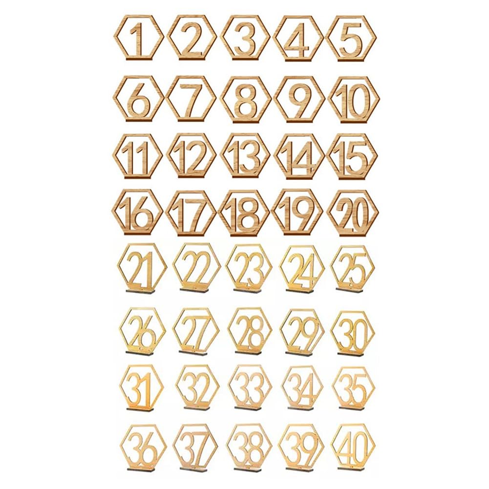 SYCOOVEN Wooden Table Numbers, 1-10 Wedding Table Numbers with Holder Base, Double Sided Hexagon Shape Perfect for Wedding, Party, Events or Catering Decoration(11-20)