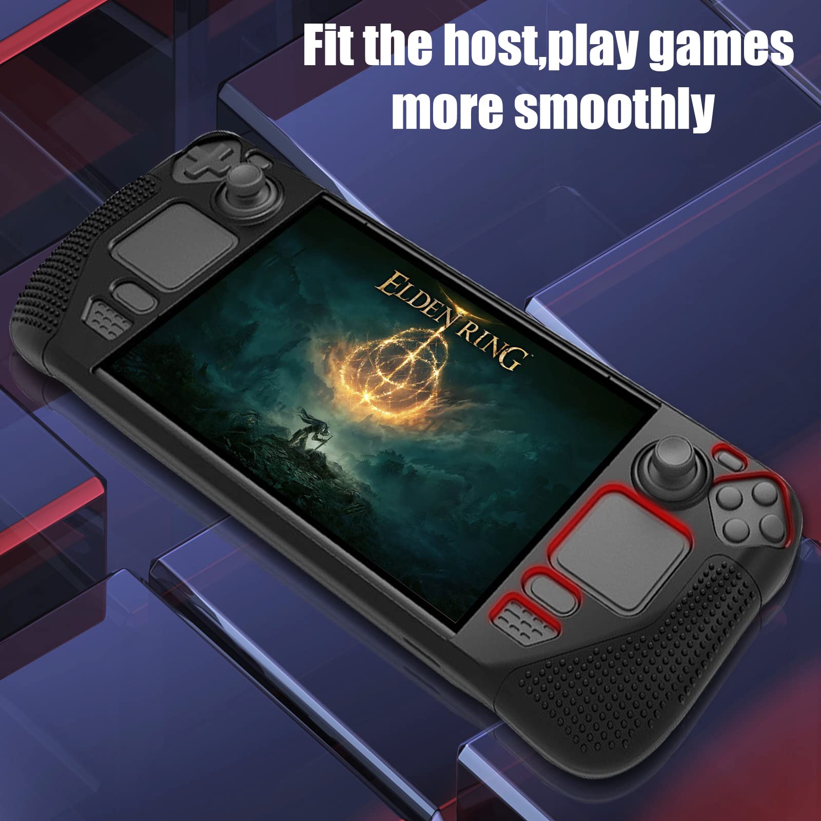 for Steam Deck Case, Full Protection Silicone Steam Deck Cover with Anti-Slip Particles, Anti- Scratch Soft Case Compatible with Valve Steam Deck Console - Black
