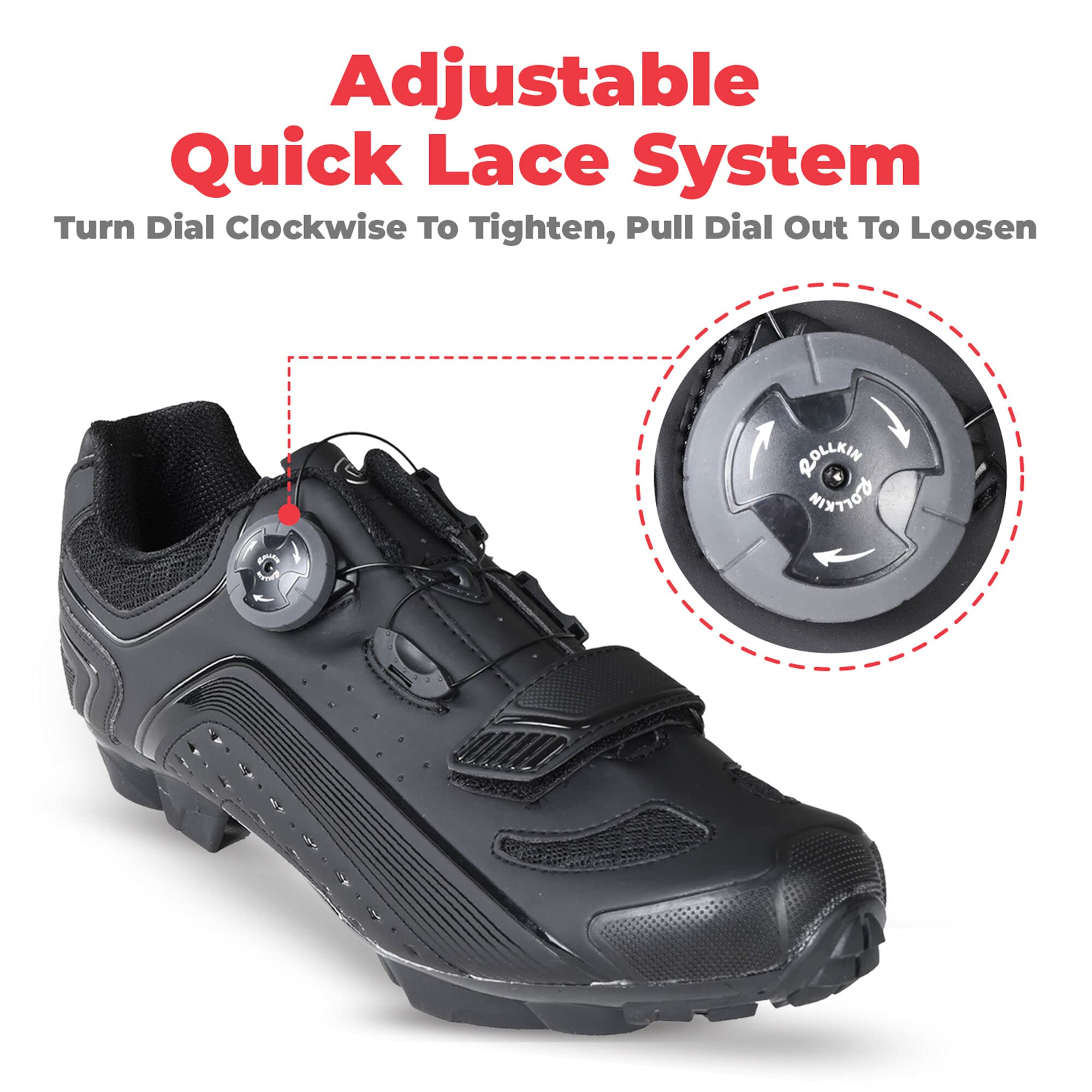 Gavin Pro MTB Shoe, Quick Lace - SPD Cleat Compatible Mountain Bike Shoe Black