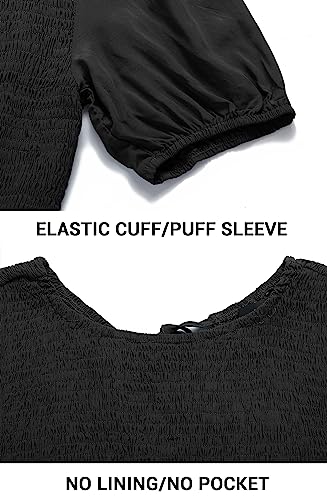 ZESICA Women's 2023 Casual Summer Crew Neck Short Puff Sleeve Smocked High Waist Ruffle Tiered A Line Midi Dress,Black,Medium