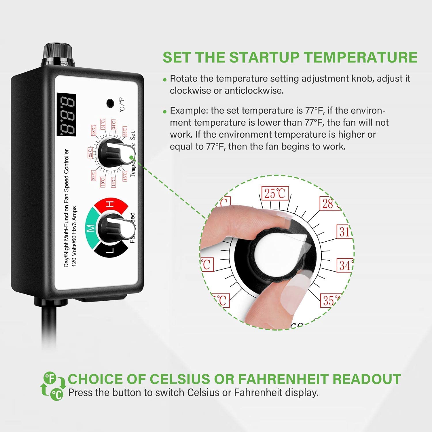 iPower Variable Vent Duct Inline Blower Fan Speed Adjuster with Temperature Controller for HVAC Ventilation System, 750W 6A