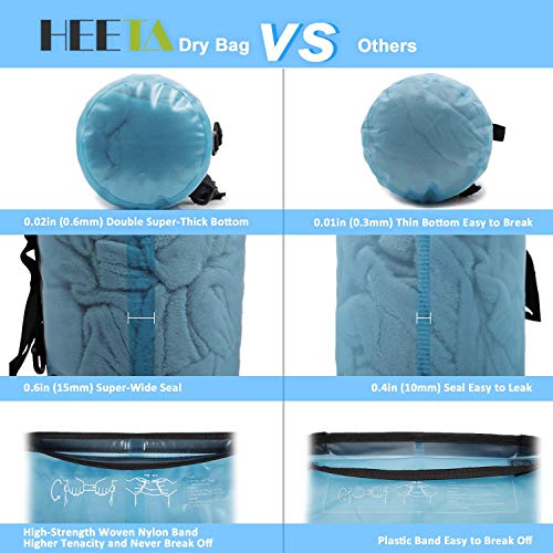 HEETA Waterproof Dry Bag for Women Men Transparent Blue 5L Bundle with 3-Pack Clear Waterproof Dry Bag