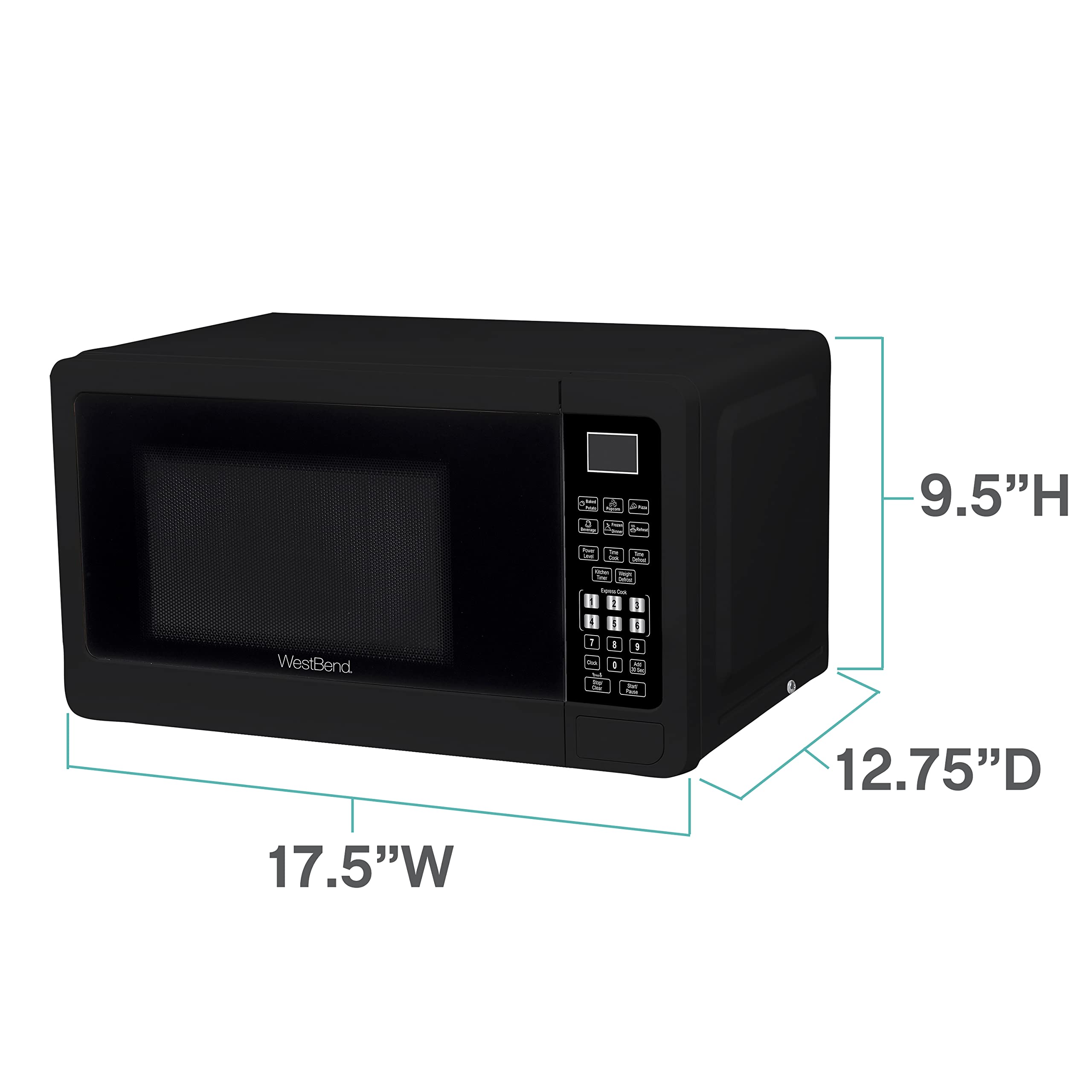 West Bend WBMW71B Microwave Oven 700-Watts Compact with 6 Pre Cooking Settings, Speed Defrost, Electronic Control Panel and Glass Turntable, Black