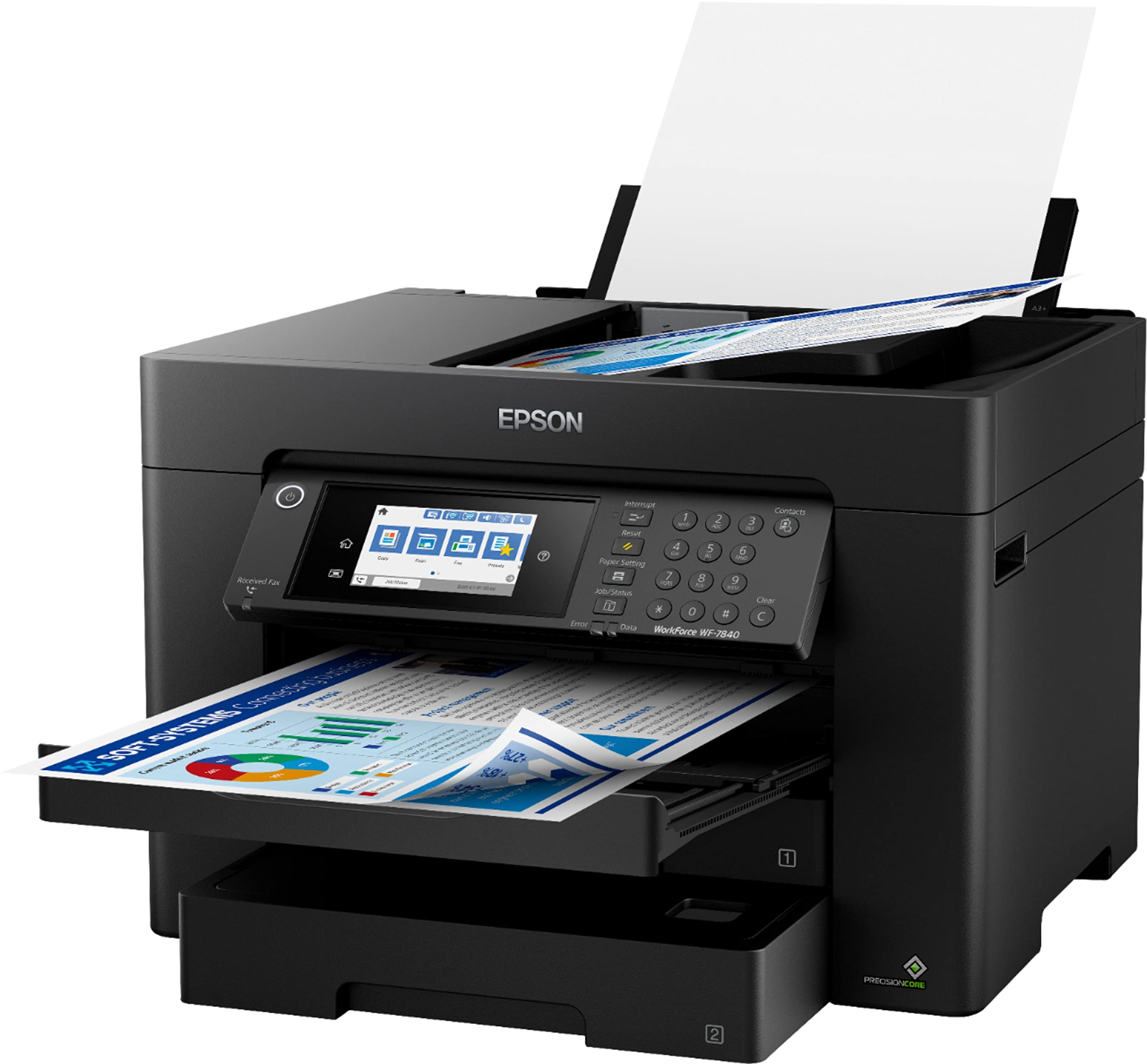 Epson Workforce Pro WF 78-Series Wireless All-in-One Inkjet Printer, Wide-Format Printing up to 20" x 20", Auto Duplex Print, Copy Scan Fax, Bonus 2 Black Ink Bottle