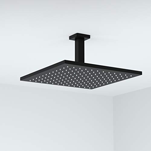 KATAIS Matte Black Shower Arm with Flange, Square - Stainless Steel Ceiling Mounted Extension Pipe for Rainfall Shower Head, 4 inch