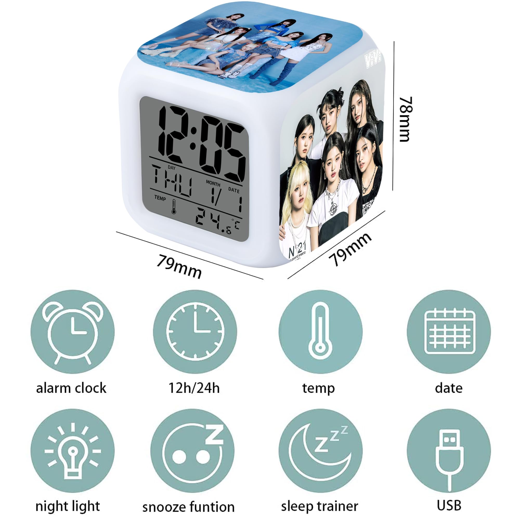 EANGK LED Digital Alarm Clock, for IVE Color Night Light Alarm Clock, Wake Up Sleep, The Alarm Function Has Time, Year, Month, Date, Digital Thermometer, Alarm Clock and Color Night Light