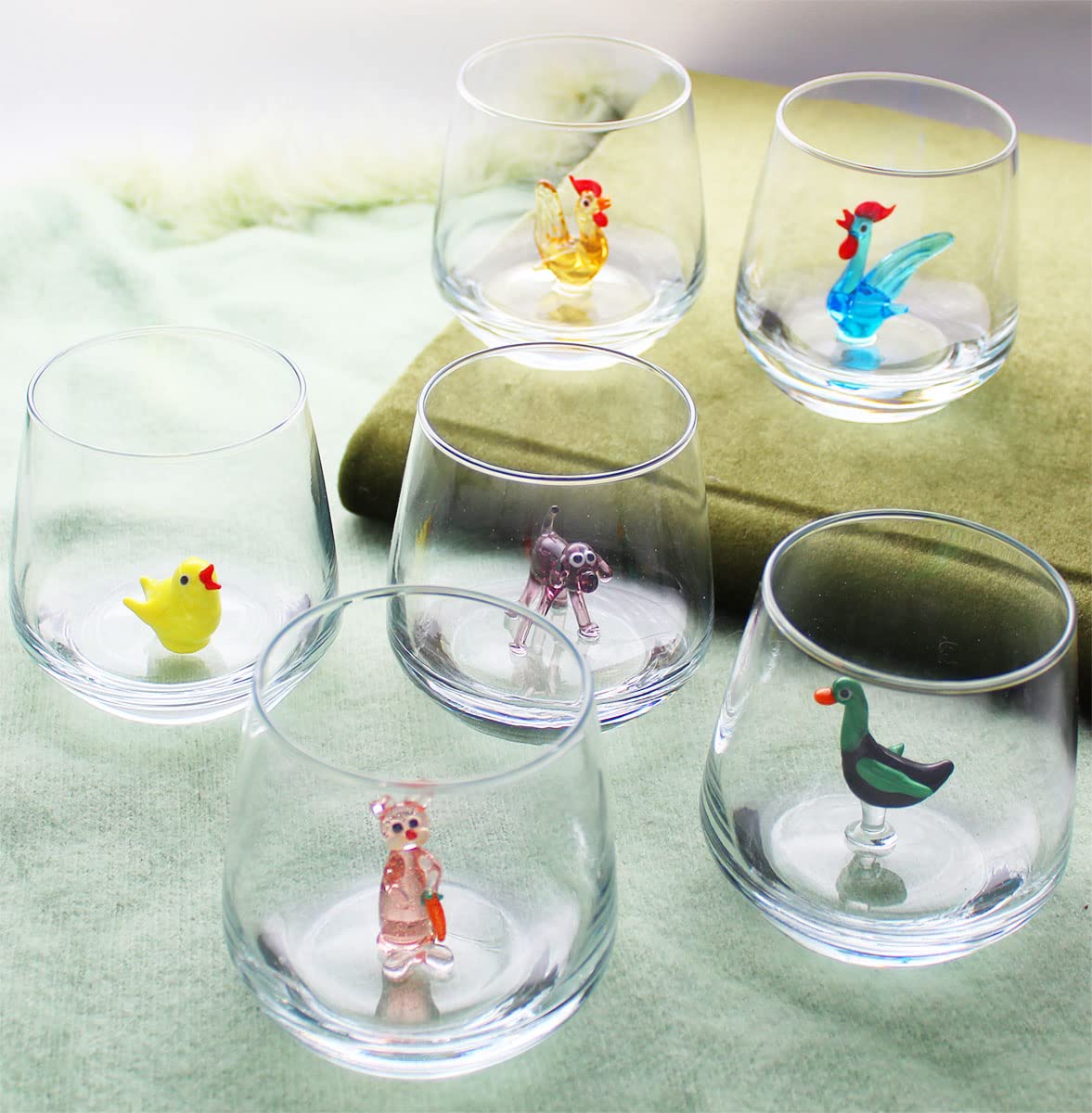 HeguSun 3D Drinking Glass Cup with Cute Chick Inside,Handmade Glass Animal Figurine,Stemless Glass for Water,Wine,Milk,Beverages, Easter Gift for Boys Girls Kids (Chick)
