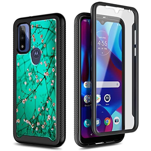 NZND Case for Motorola Moto G Pure, Moto G Play 2023/G Power 2022 with [Built-in Screen Protector], Full-Body Protective Shockproof Rugged Bumper Cover Durable Phone Case (Plum Blossom)