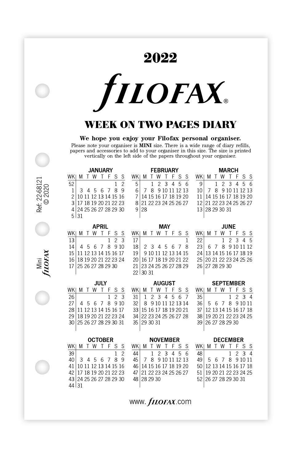 Filofax Mini Week on Two Pages English 2022 Diary