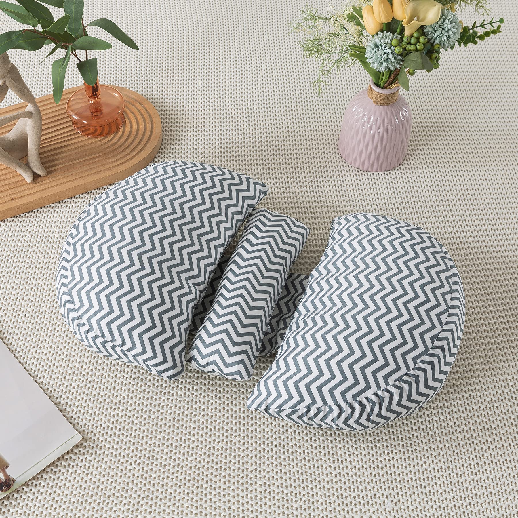 Lemfux Maternity Belly Double Wedge Pillows for Pregnant Women Sleeping, Small Adjustable Striped Pregnancy Pillow for Back Support, 100% Cotton, Ultra Comfortable, for Side Sleeper