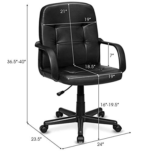 Home Office Furniture Decor Executive Computer Black Swivel Chair Ergonomic Mid-Back Comfortable and Relax Adjustable Seat Height Heavy Duty Chrome Base Soft PU Leather Breathable Sponge Cushion