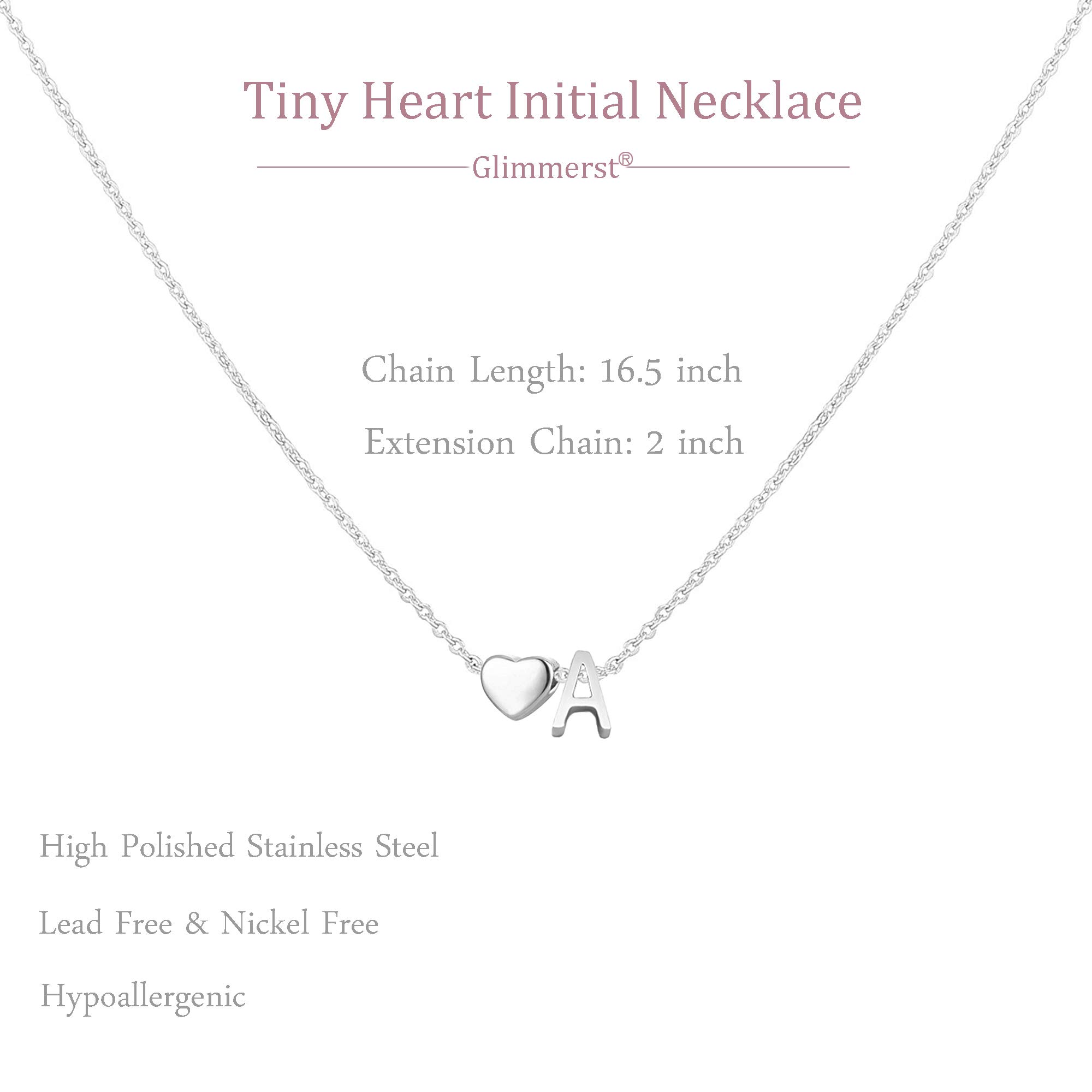 Glimmerst Heart Initial Necklace for Women Stainless Steel Tiny Heart Letter A Necklace Personalized Name Necklace