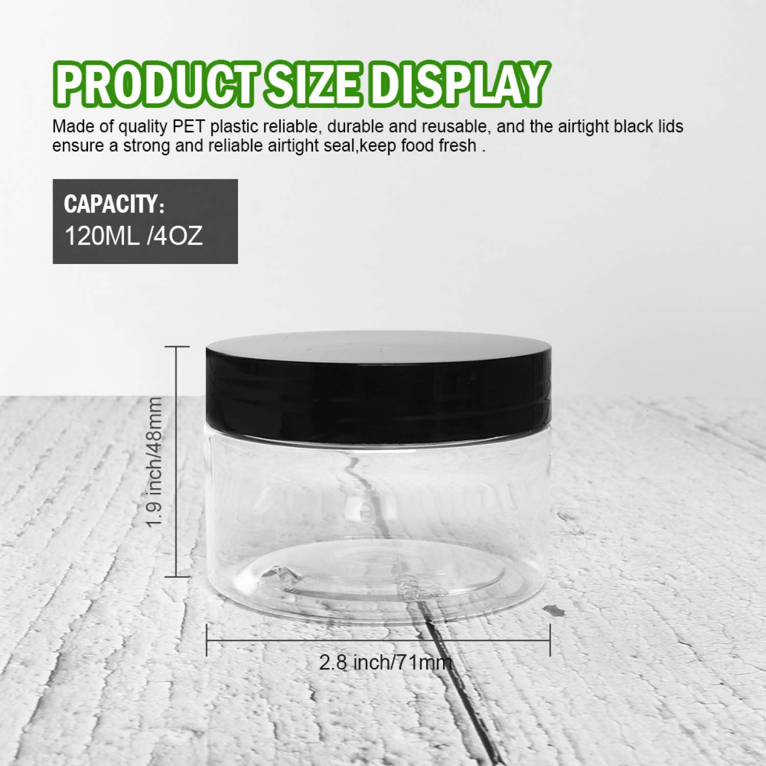Gonioa 24 Pieces Plastic Round Storage Jars Wide-Mouth Plastic Containers Jars with Black Lids for Storage Liquid, Cosmetic, Powders, Ointments, DIY Slime Making(120 ml/4 oz)