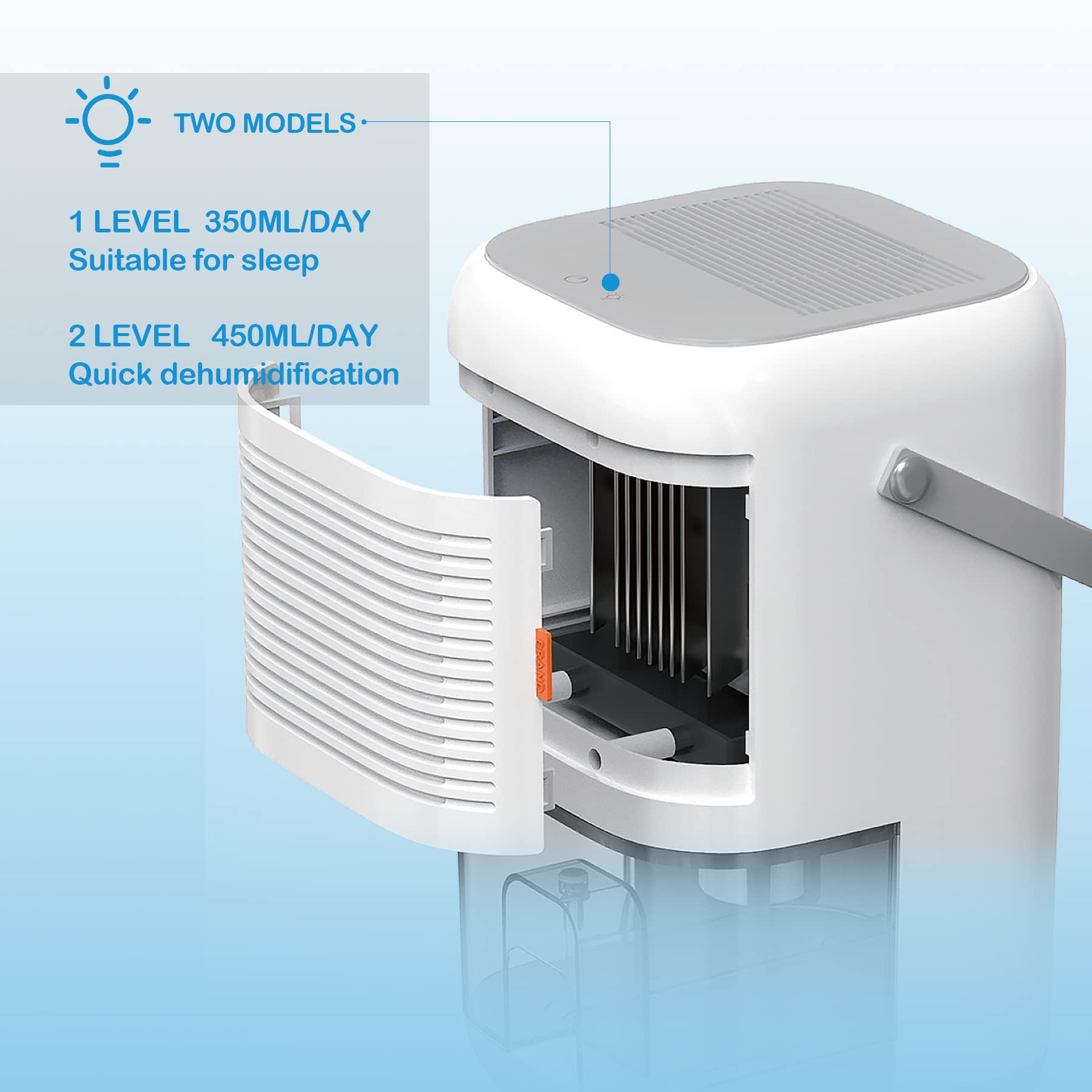 Hoomace Dehumidifier For home 49oz(1450ML), Small Dehumidifier with Drain Hose 350 sq.ft with 7 Colors LED Light, Auto Shut-Off, Two modes, Ultra Quiet Below 30 dB