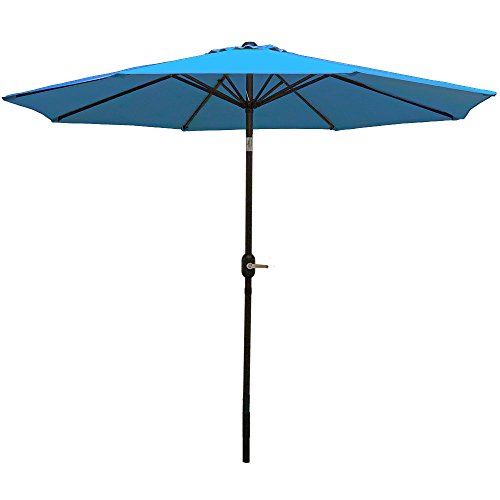 Sunnydaze 9-Foot Patio Umbrella - Push-Button Tilt and Crank Handle - Aluminum Pole and Polyester Shade Canopy - Turquoise