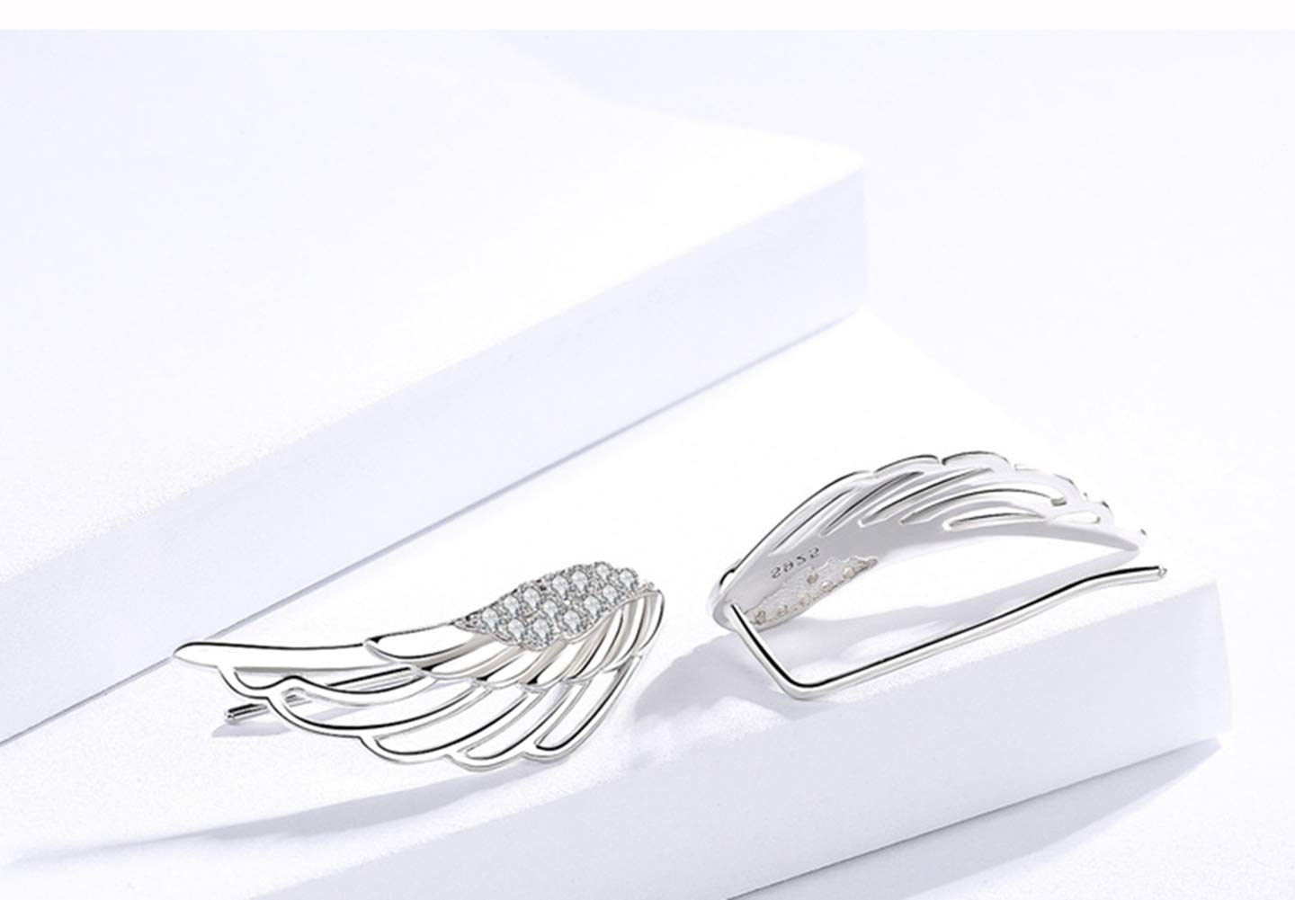 Ear Crawler, Mariafashion Cuff Earrings Sterling Silver Ear Climber Hypoallergenic Ear Wrap Angle Wings Diamond Zircon Stud Earrings