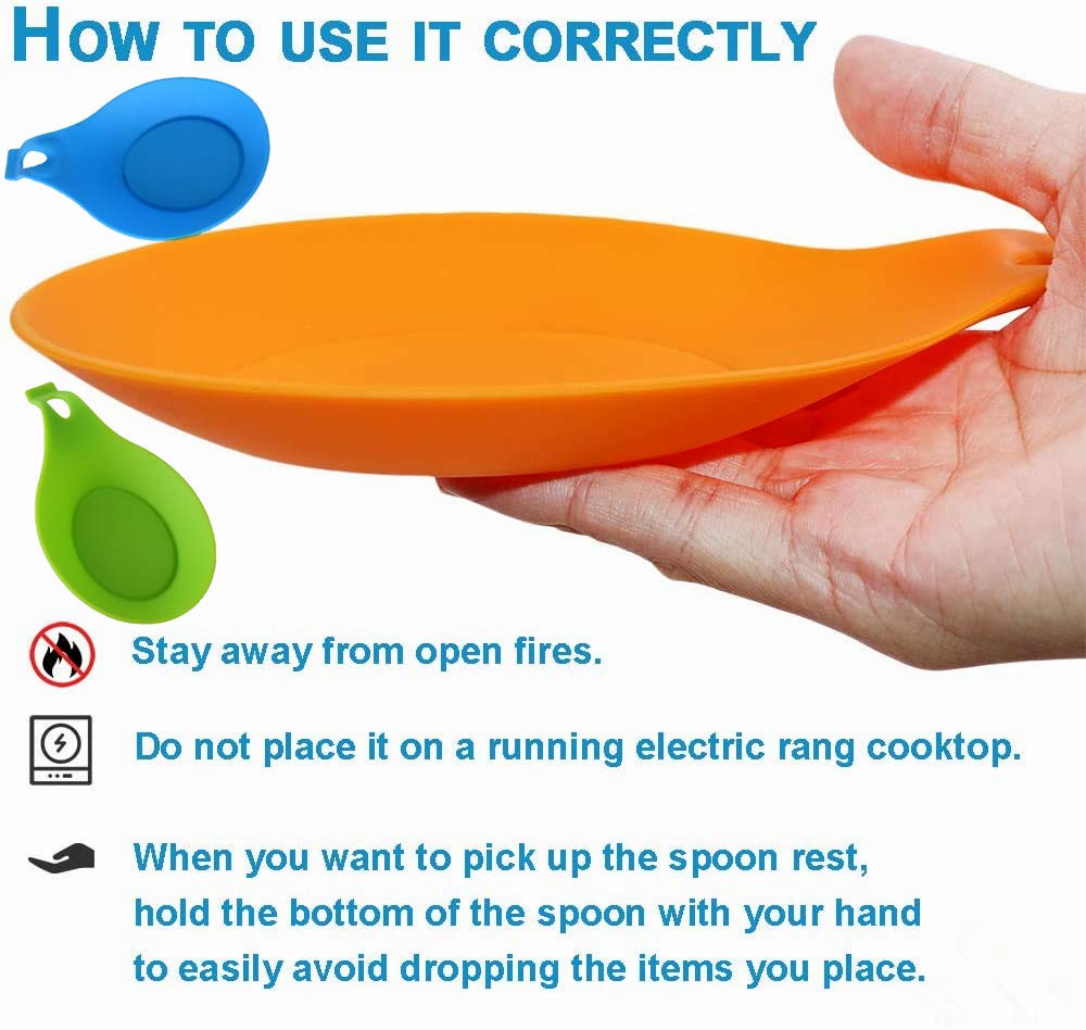 Kitchen Silicone Spoon Rest, 3 Pack Flexible Almond-Shaped Spoon Ladle Holder, Silicone Cooking Utensil Rest