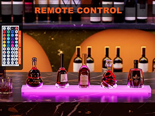 Oarlike LED Liquor Bottle Display Shelf 36 inch Acrylic Lighted Bar Shelf with RF Remote Controller for Home Commercial Bar Floating Wall Mounted Display Shelves