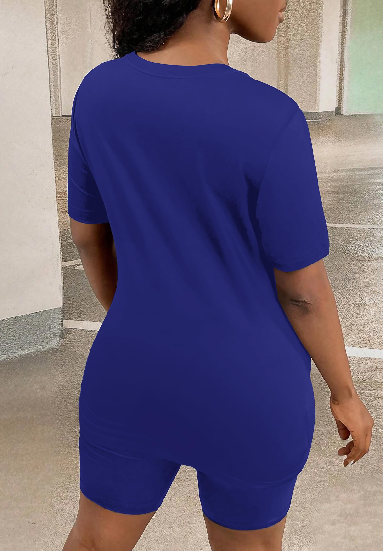 FANDEE Women's two piece outfit Bodycon Short Set T Shirt Plus Size Tracksuit Blue 3X-Large