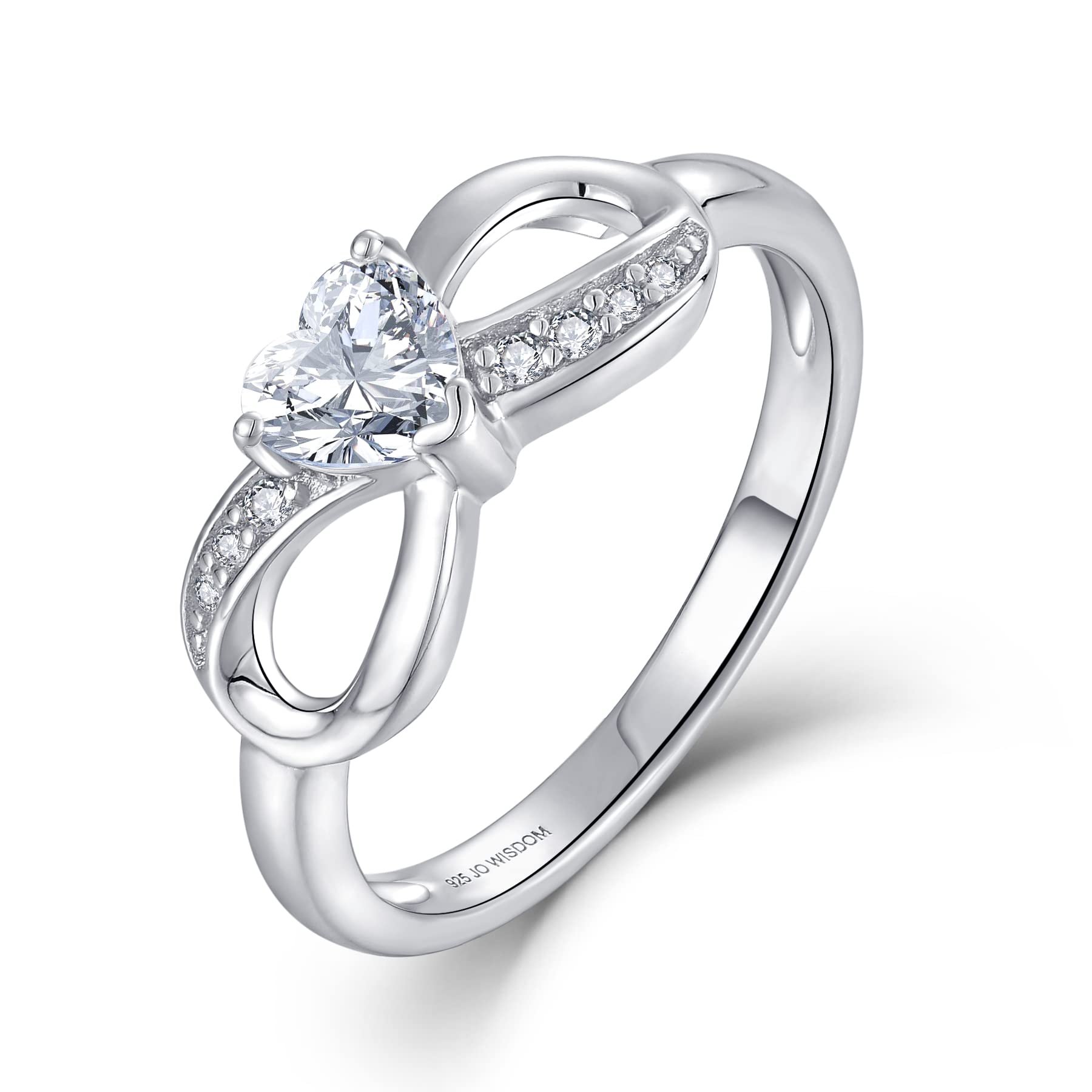 JO WISDOM Infinity Heart Promise Rings for Women 925 Sterling Silver Size 6
