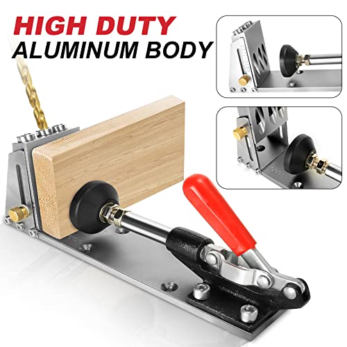 Pocket Jig Hole Kit, Professional Pocket Hole Jig Kit, Pocket Screw Jig with Removable Vacuum Adapter, All-Metal Pocket Hole Drill Guide Jig Set for Angled Holes for Men Carpentry Joinery Woodworking