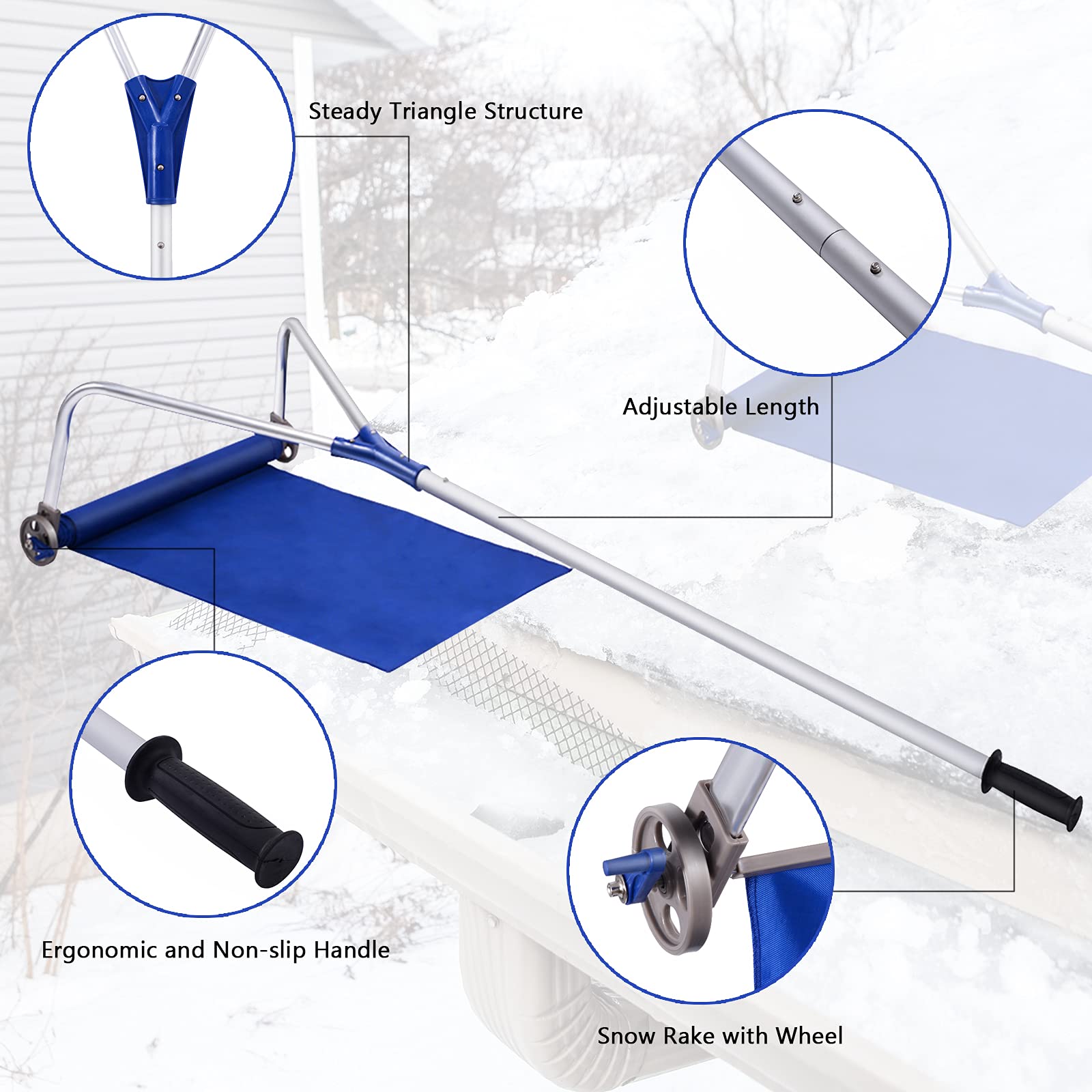 IRONMAX Snow Removal Roof Rake, 21FT Lightweight Snow Rake with 2.9’’ Wheels and Adjustable Handle, Roof Rakes for Snow Removal of Pitched Roof