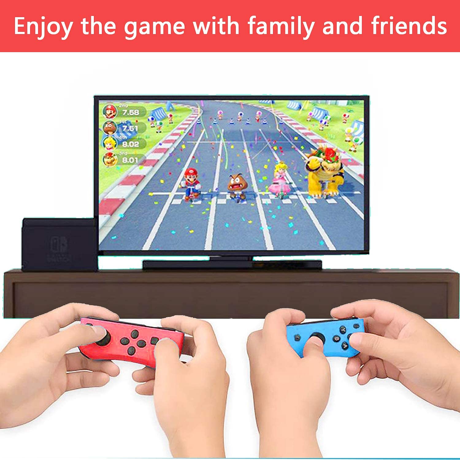 GCHT GAMING Switch Joy-pad Wireless Left Right Controllers for Nintendo Switch, Replacement Gamepad for Switch Joycon with Wrist Strap(Red and Blue)