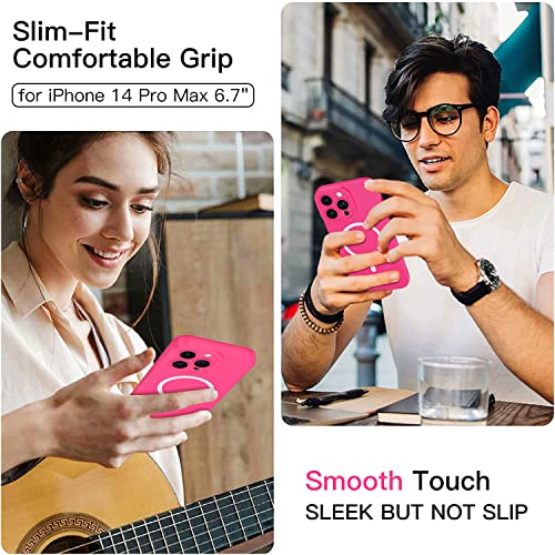 MYY Magnetic for iPhone 14 Pro Max Case,Silicone Shockproof Phone Case[MagSafe-Compatible] Soft Anti-Scratch Microfiber Lining Full Camera Lens Protection Cover 6.7'' (Hot Pink)