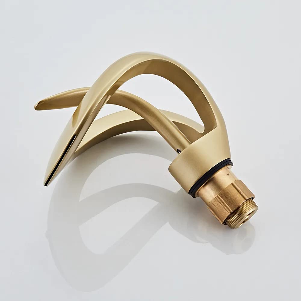 Lovedima Elegant Waterfall Single Handle 1-Hole Bathroom Vessel Sink Faucet Solid Brass Lavatory Vanity Sink Faucet,Frosted Gold