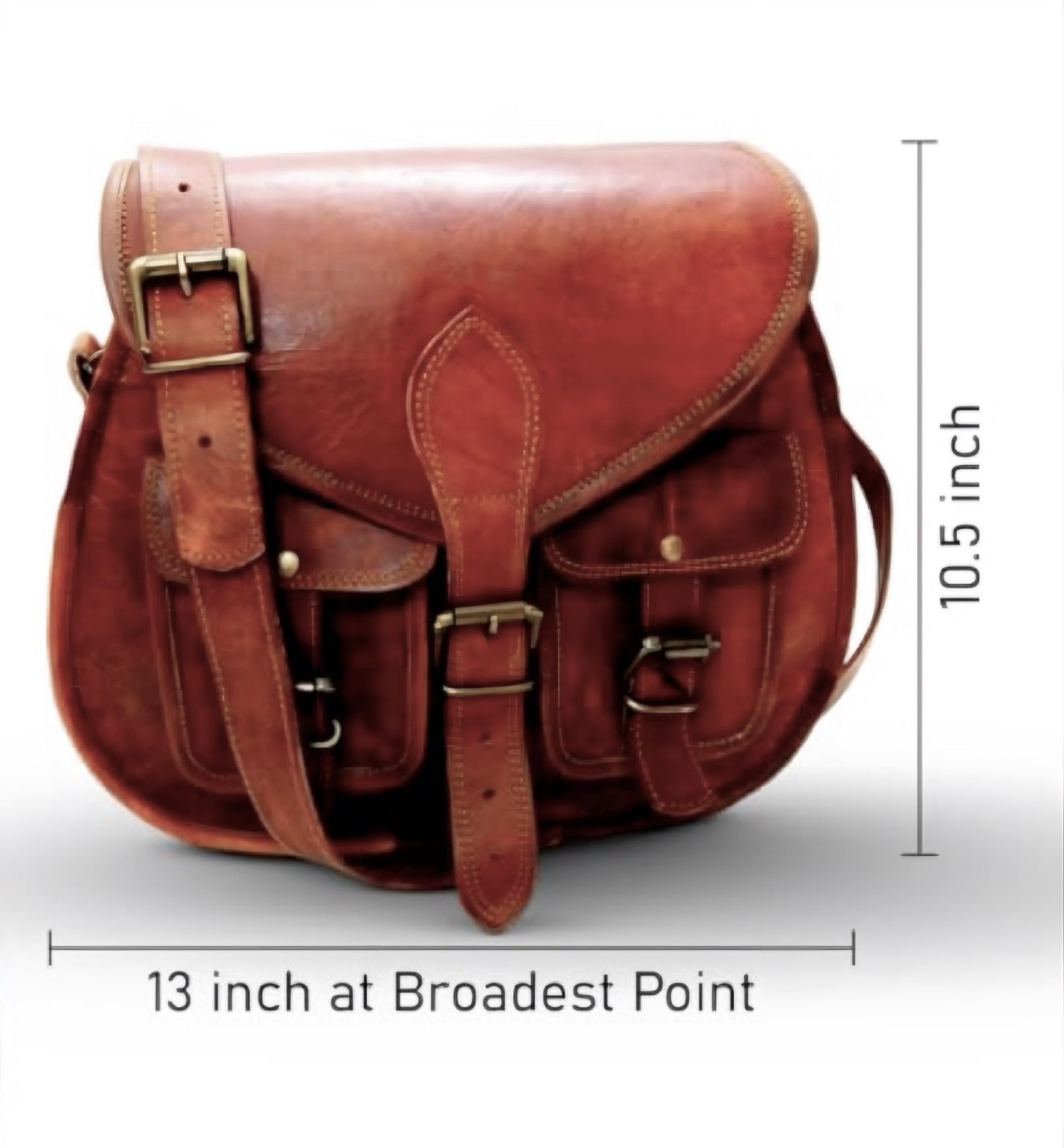 Firu-Handmade 13 inch Women Vintage Style Genuine Brown Leather Crossbody Shoulder Bag Handmade Purse
