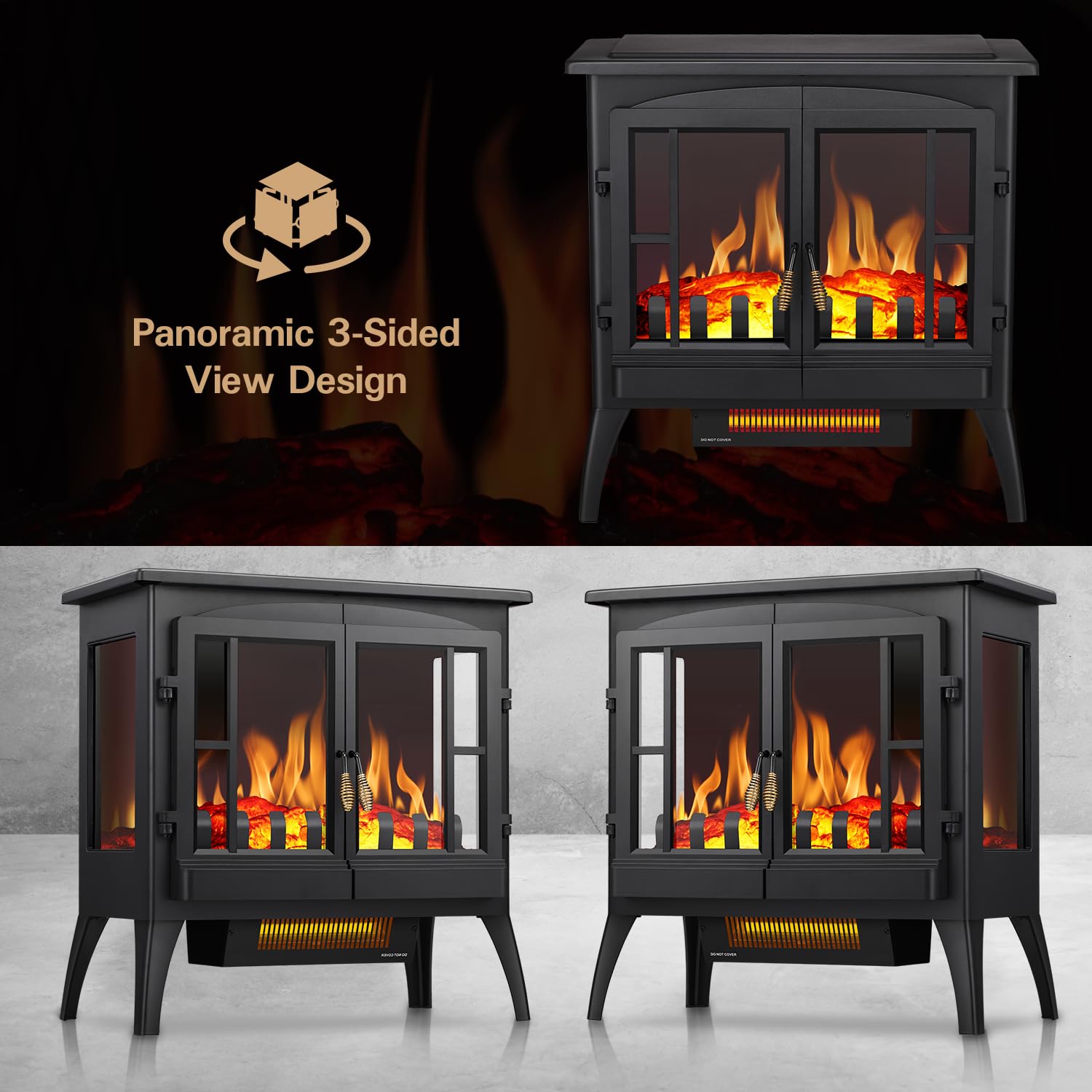Havato Electric Fireplace Heater, Freestanding Fireplace Heater with Realistic Flame, Overheating Safety Protection, Indoor Space Heater(24 Inch, Black)